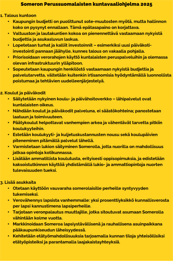 Kuntavaalit 2025 - ehdokkaat ja ohjelma - Someron Perussuomalaiset ry