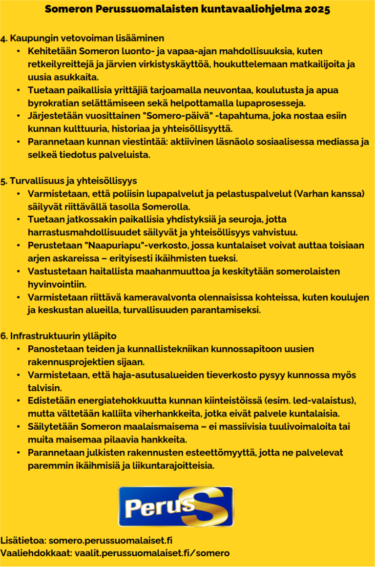 Kuntavaalit 2025 - ehdokkaat ja ohjelma - Someron Perussuomalaiset ry