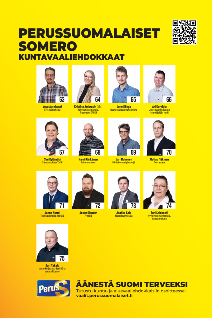 Kuntavaalit 2025 - ehdokkaat ja ohjelma - Someron Perussuomalaiset ry