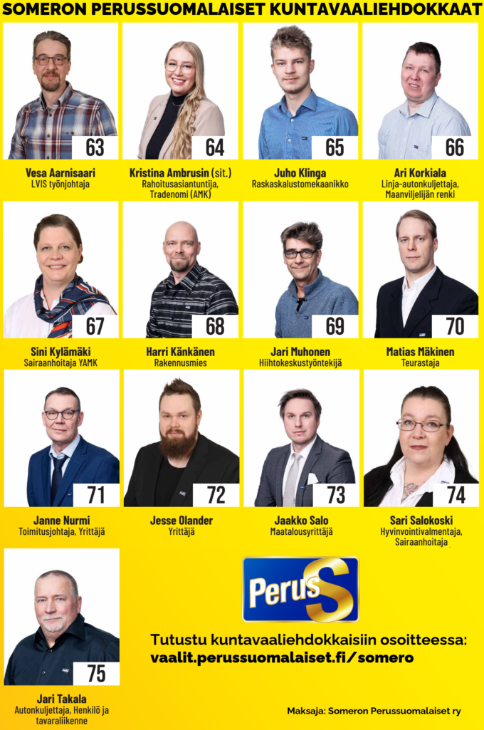 Kuntavaalit 2025 - ehdokkaat ja ohjelma - Someron Perussuomalaiset ry